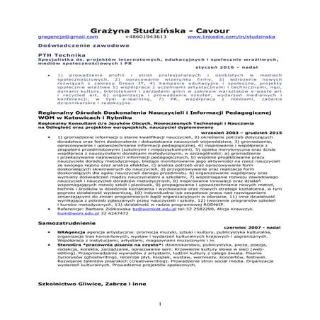 CV-PL Grażyna Studzińska Cavour_kwiecień2016 | PDF