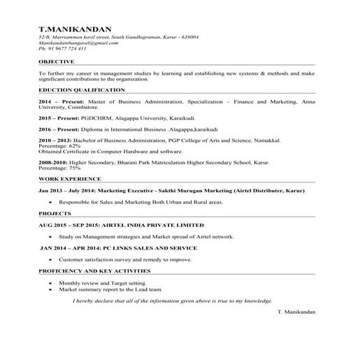 MANIKANDAN Resume snapshot | PDF