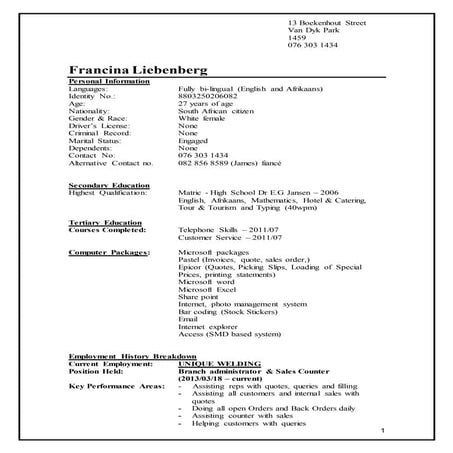 Cv Fransie Liebenberg | DOCX