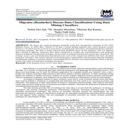 Migraine (Headaches) Disease Data Classification Using Data Mining ...