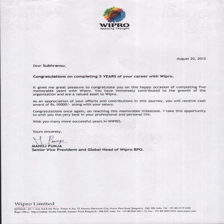 wipro 5 year certificate | PDF
