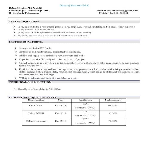 CMA Dheeraj Resume | DOCX