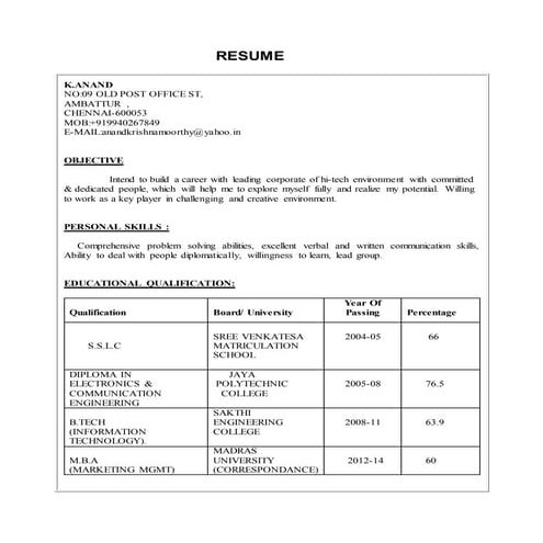 RESUME ANANDD | DOCX | Sales | Business