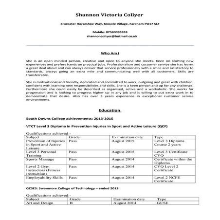 Curriculum Vitae Shannon Collyer | DOC