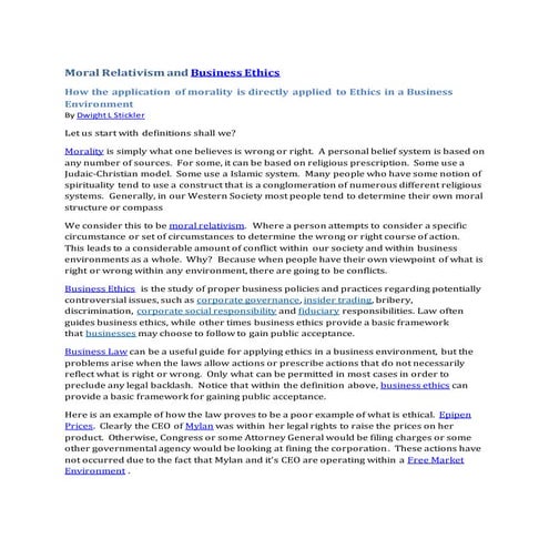 Moral Relativism and Business Ethics | DOCX