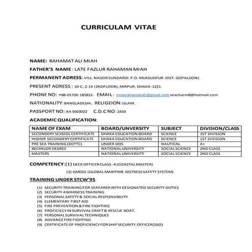 Curriculam Vitae Classs 1 Docx
