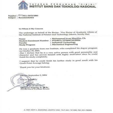 Recommendation ISTN by Rector | PDF