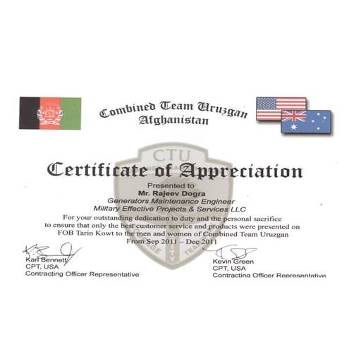 Certificate of Appreciation given by US CPT | PDF