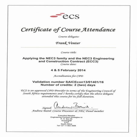 NEC 3 course cert 20140304102827004 | PDF