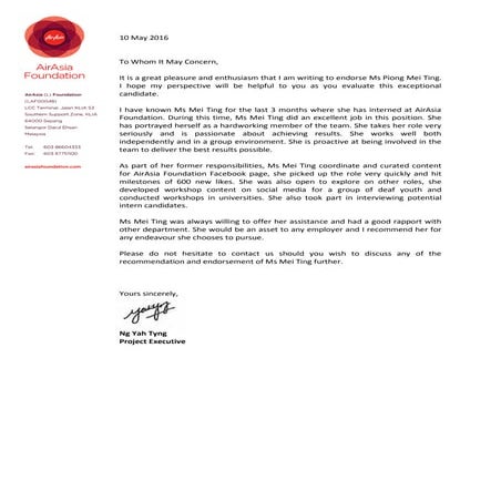 AirAsia Recommendation letter for Mandy | PDF