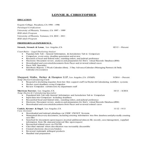 Resume 2015 | DOCX | Legal Services Industry | Industries