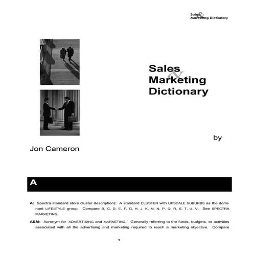 Sales and Markeing Glossary Dictionary by Jon Cameron | PDF