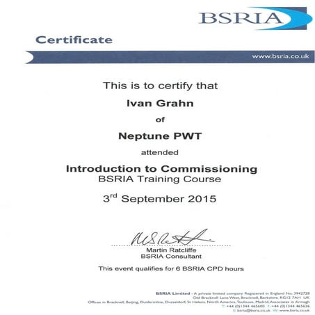 BSRIA Commissioning Cert | PDF