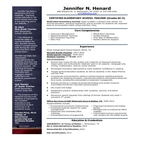 Jennifer Henard Resume | DOCX | College Education | Education