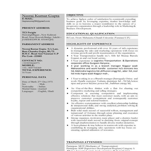 resume Neeraj Gupta | DOCX