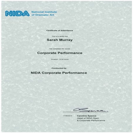 NIDA Course Certificate - Corporate Performance | PDF