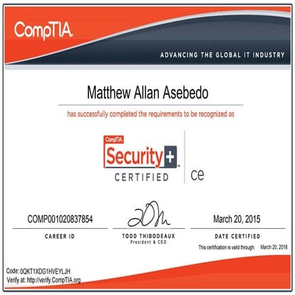 CompTIA Security+ ce certificate | PDF
