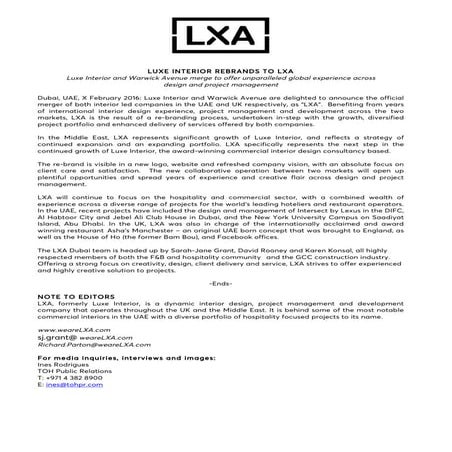 Press Release - LUXE INTERIOR REBRANDS TO LXA | PDF