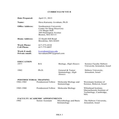 HKA full CV 4-21-2015 | PDF