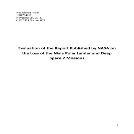 Report on the Loss of the Mars Polar Lander and Deep Space 2 Missions ...
