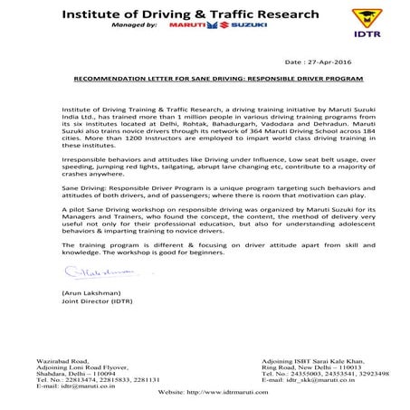 Recommendation by IDTR-Maruti | PDF