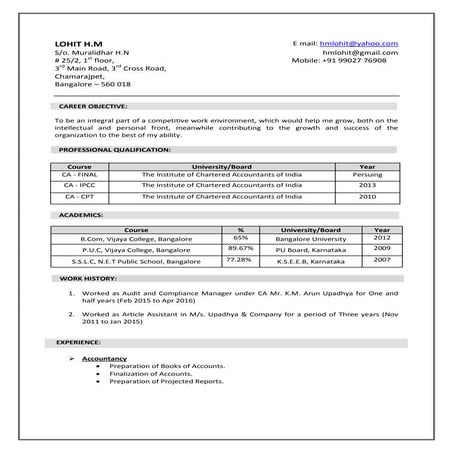 Lohit H.M - Resume | PDF | Business Accounting & Finance | Business