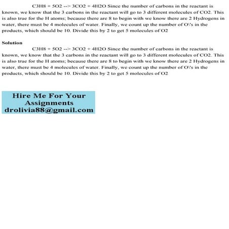 C3H8 + 5O2 -- 3CO2 + 4H2O Since the number of ca.pdf