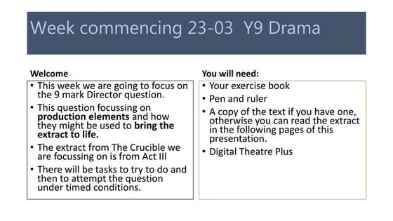 GCSE Drama: PPE revision 1 Section B - 9 mark | PPTX