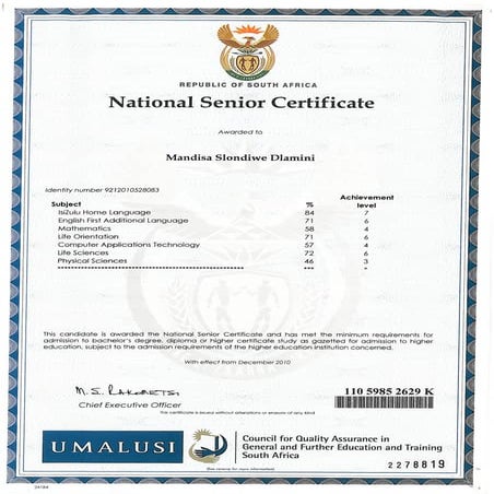 Matric certificate | PDF