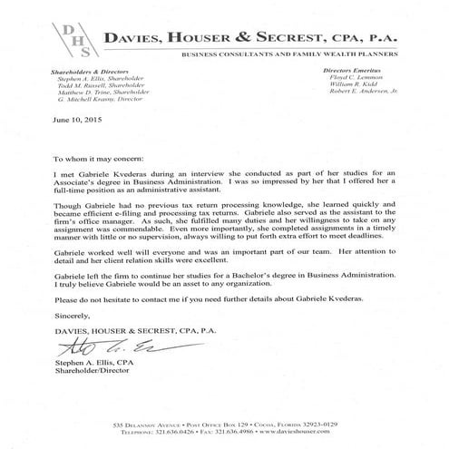 Reference Letter Davies Houser CPA | PDF