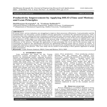Productivity Improvement by Applying DILO (Time and Motion) and Lean ...