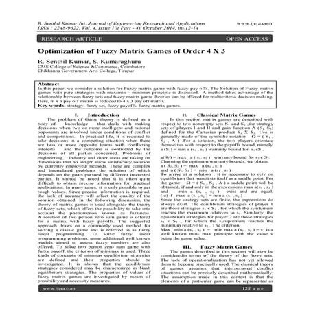 Optimization of Fuzzy Matrix Games of Order 4 X 3 | PDF
