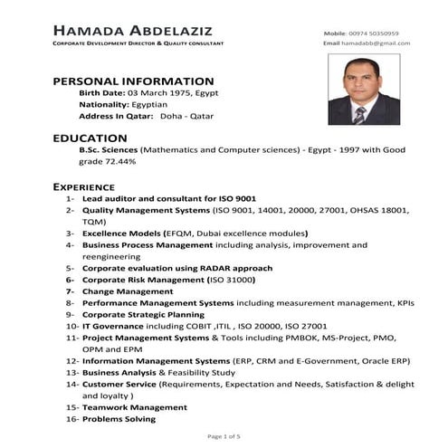 Hamada CV Quality En | PDF