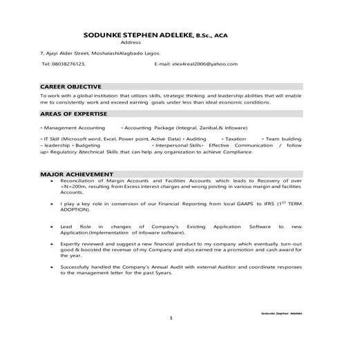 SODUNKE STEPHEN ADELEKE NEWLY UPDATED CV | DOCX
