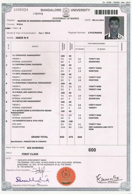 MBA MARKSHEET | PDF