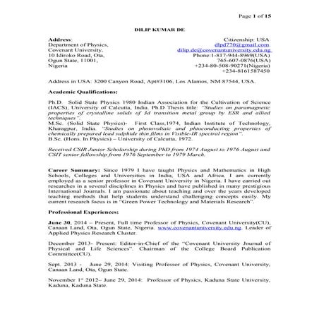 CV_Dilip_De_2015 | DOC