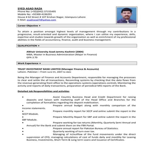 CV of Syed Asad Raza | DOC