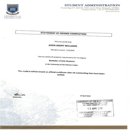 Proof of Honours Completion | PDF
