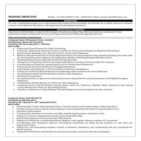 manish updated resume | DOC | Human Resources | Business