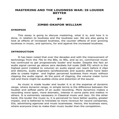 Loudness War Essay | PDF