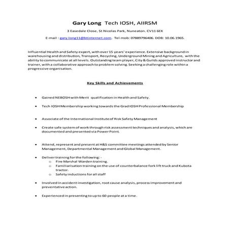 GARY LONG cv (August 2015) | PDF