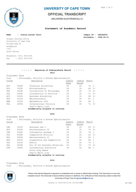 Official Transcript | PDF | Undergraduate Education | College Education