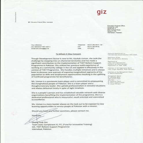 GIZ Supervisor Recommendation letter | PDF