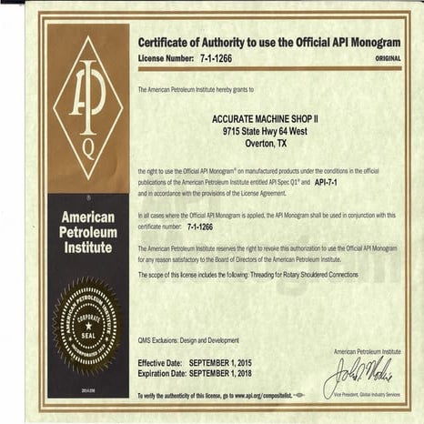 API Spec 7 Lic no 7-1-1266 Henderson | PPT