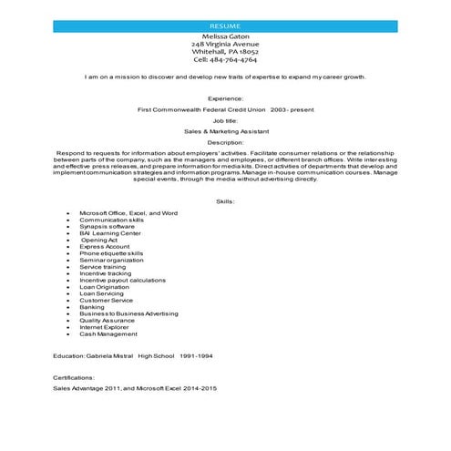 Melissa Resume | DOCX