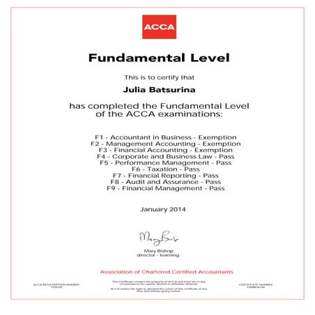 Certificate ACCA F | PDF