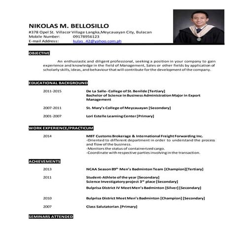 UPDATEDRESUME_BellosilloNikolas | DOCX | Business Administration | Business