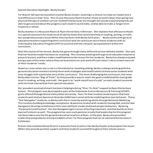 Special Education Spotlight - Becky Snyder | DOCX
