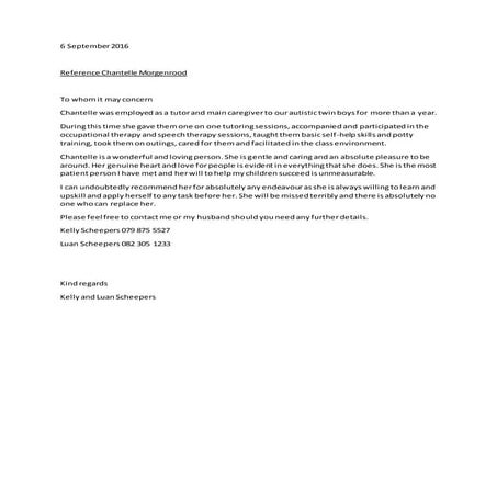 Reference letter Chantelle Morgenrood | DOCX
