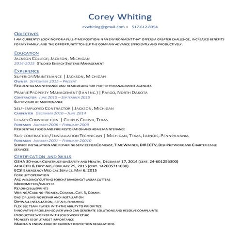 Corey Whiting Resume | DOCX